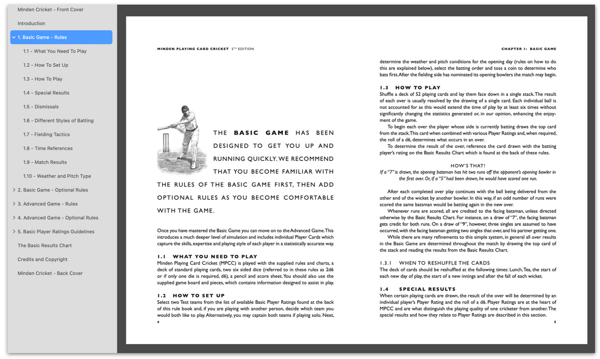 Now Released - PDF Edition of Minden Cricket – Minden Playing Card Cricket - Cricket Board Game